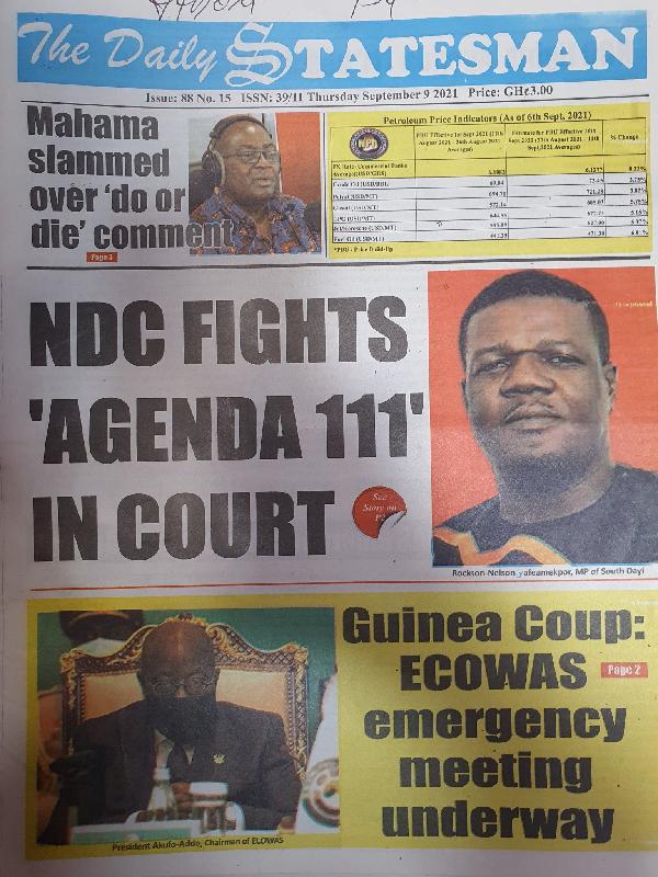 Newspaper headlines: Thursday, September 9, 2021 - Prime News Ghana