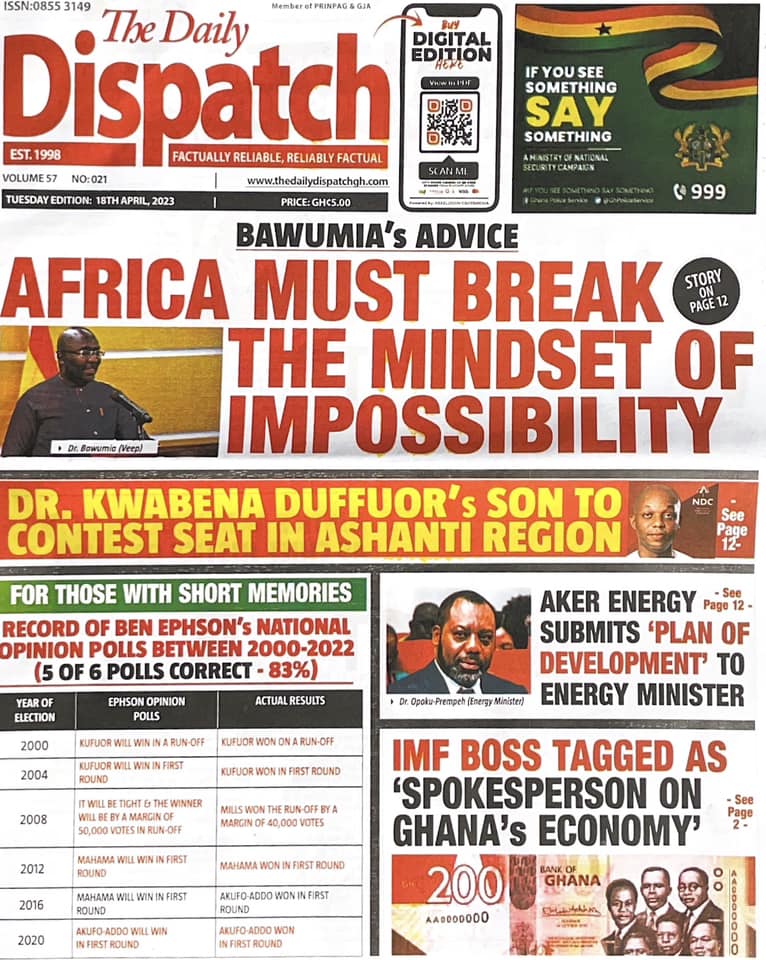 Newspaper headlines: Tuesday, April 18, 2023 - Prime News Ghana