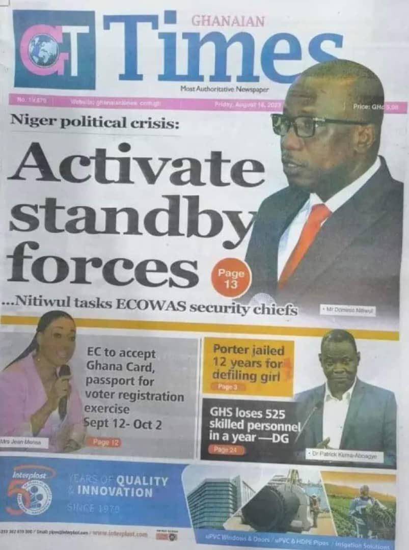 Newspaper headlines: Friday, August 18, 2023 - Prime News Ghana