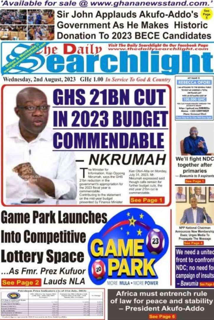 Newspaper headlines: Wednesday, August 2, 2023 - Prime News Ghana
