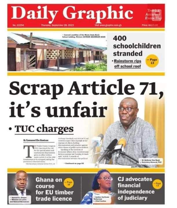 Newspaper headlines: Thursday, September 28, 2023 - Prime News Ghana