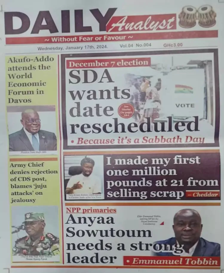 Newspaper headlines: Wednesday, January 17, 2024 - Prime News Ghana