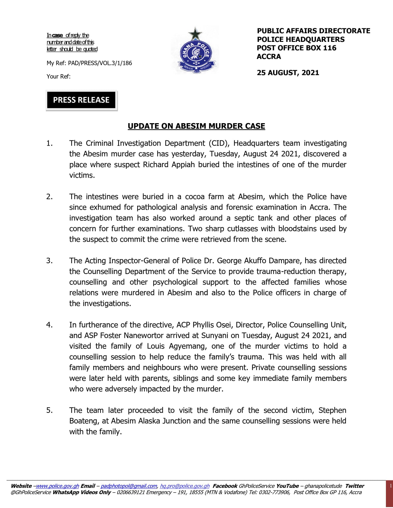 Update: Police discovers where suspect in Abesim killings buried ...