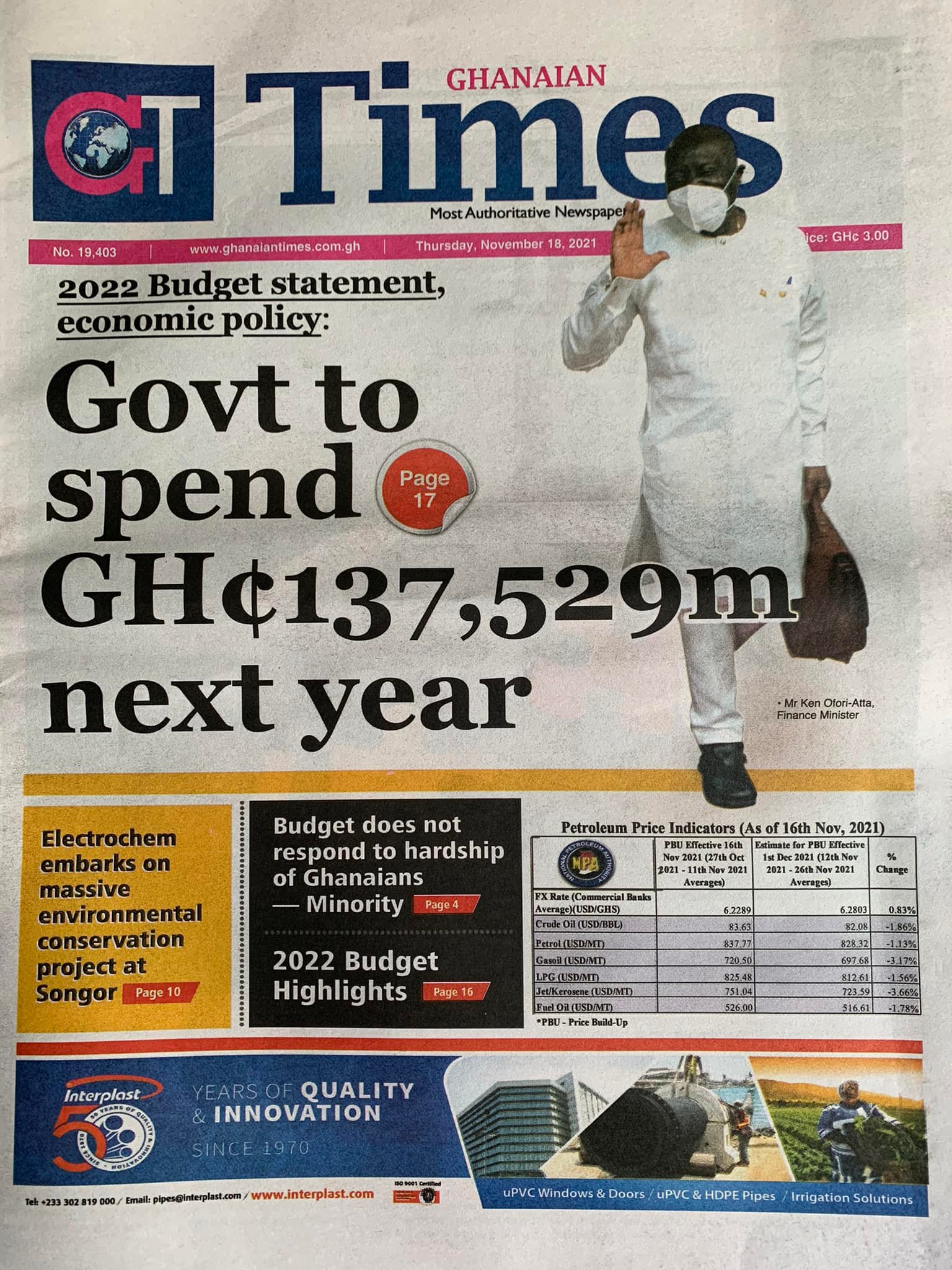 Newspaper headlines: Thursday, November 18, 2021 - Prime News Ghana
