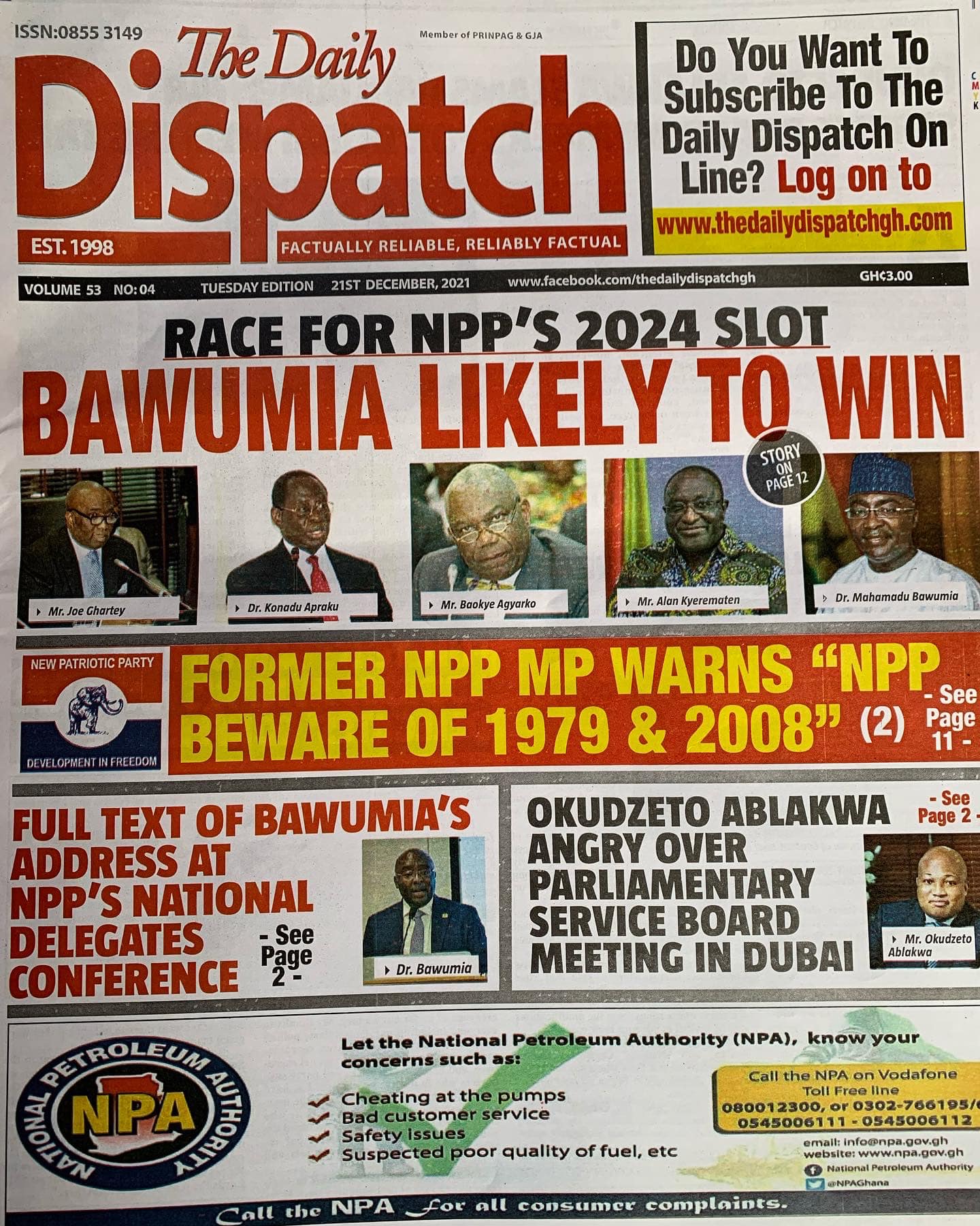 Newspaper headlines: Tuesday, December 21, 2021 - Prime News Ghana