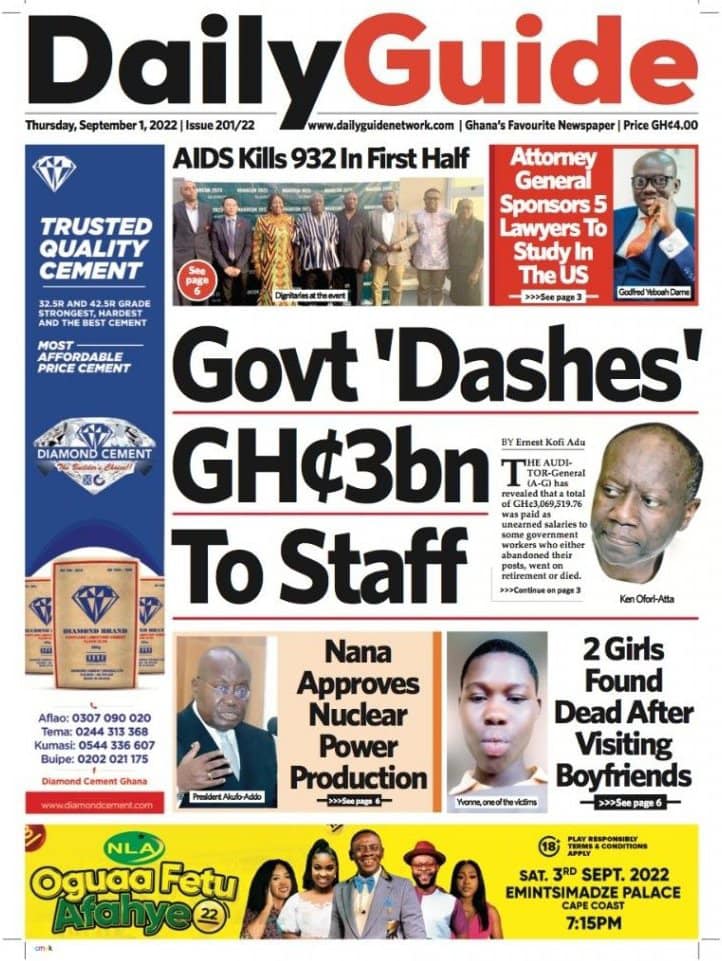 Newspapers headlines: Thursday, September 1, 2022 - Prime News Ghana