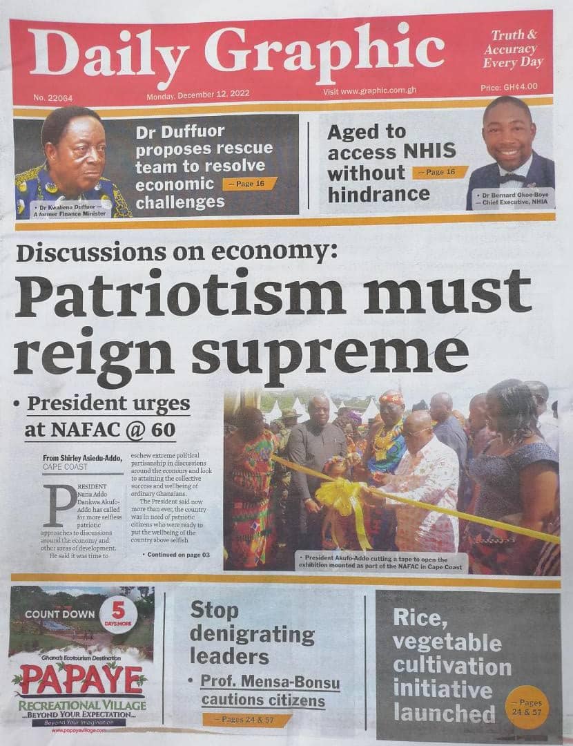 Newspapers headlines: Monday, December 12, 2022 - Prime News Ghana