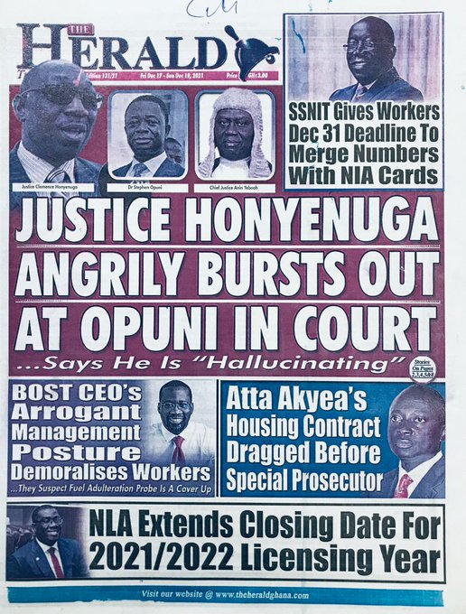 Newspaper headlines: Friday, December 17, 2021 - Prime News Ghana