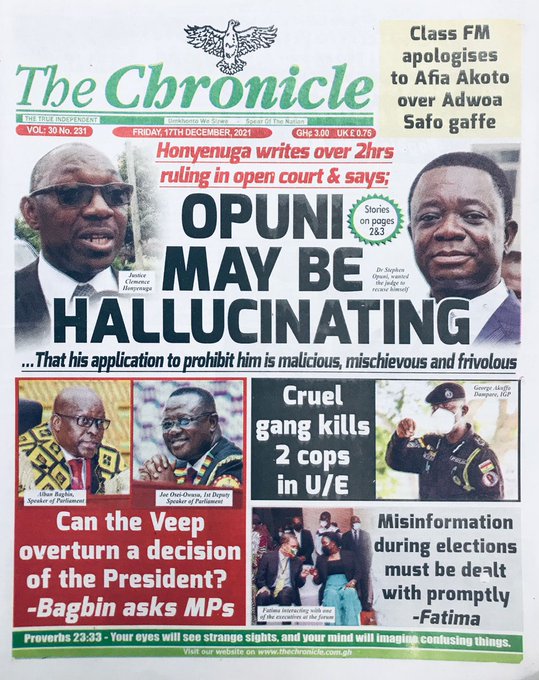 Newspaper headlines: Friday, December 17, 2021 - Prime News Ghana