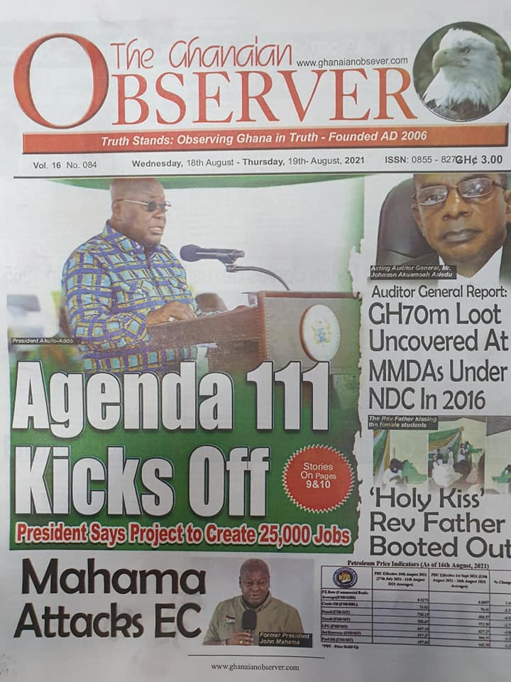 Newspaper headlines: Wednesday, August 18, 2021 - Prime News Ghana